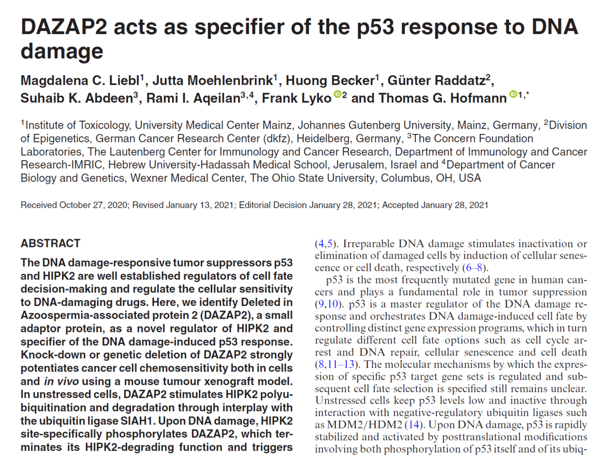 New publication from the Hofmann lab on DAZAP2 as a specifier of the ...